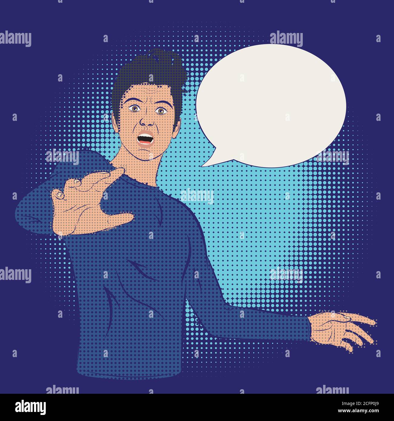 Frightened, shocked man in retro pop art style with halftone Stock ...