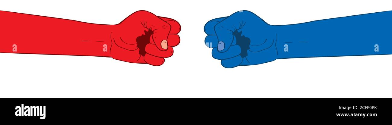 Simple illustration of red and blue fists, fighting themed banner Stock ...