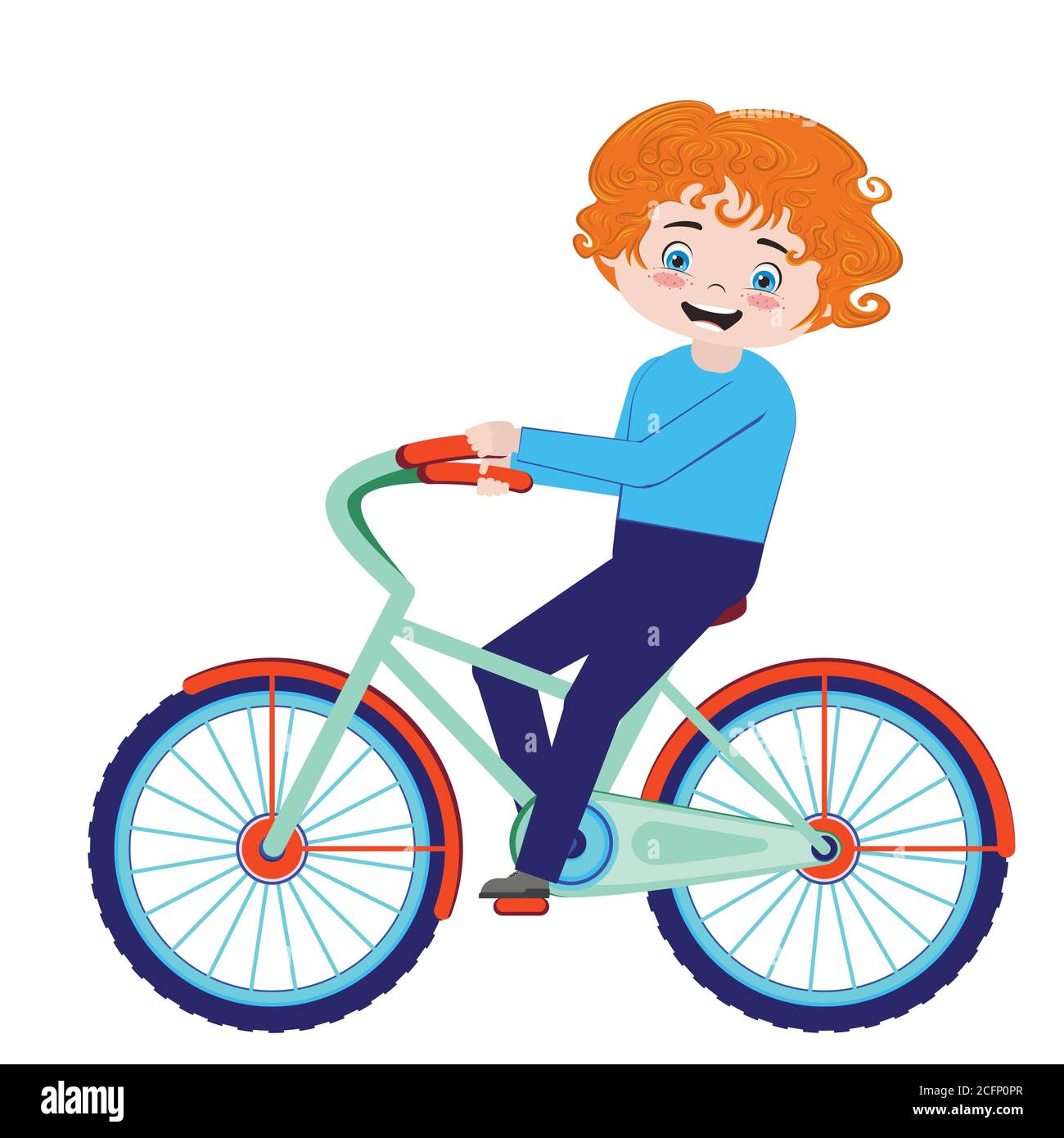 Abstract cartoon ginger boy riding bicycle illustration Stock Vector ...