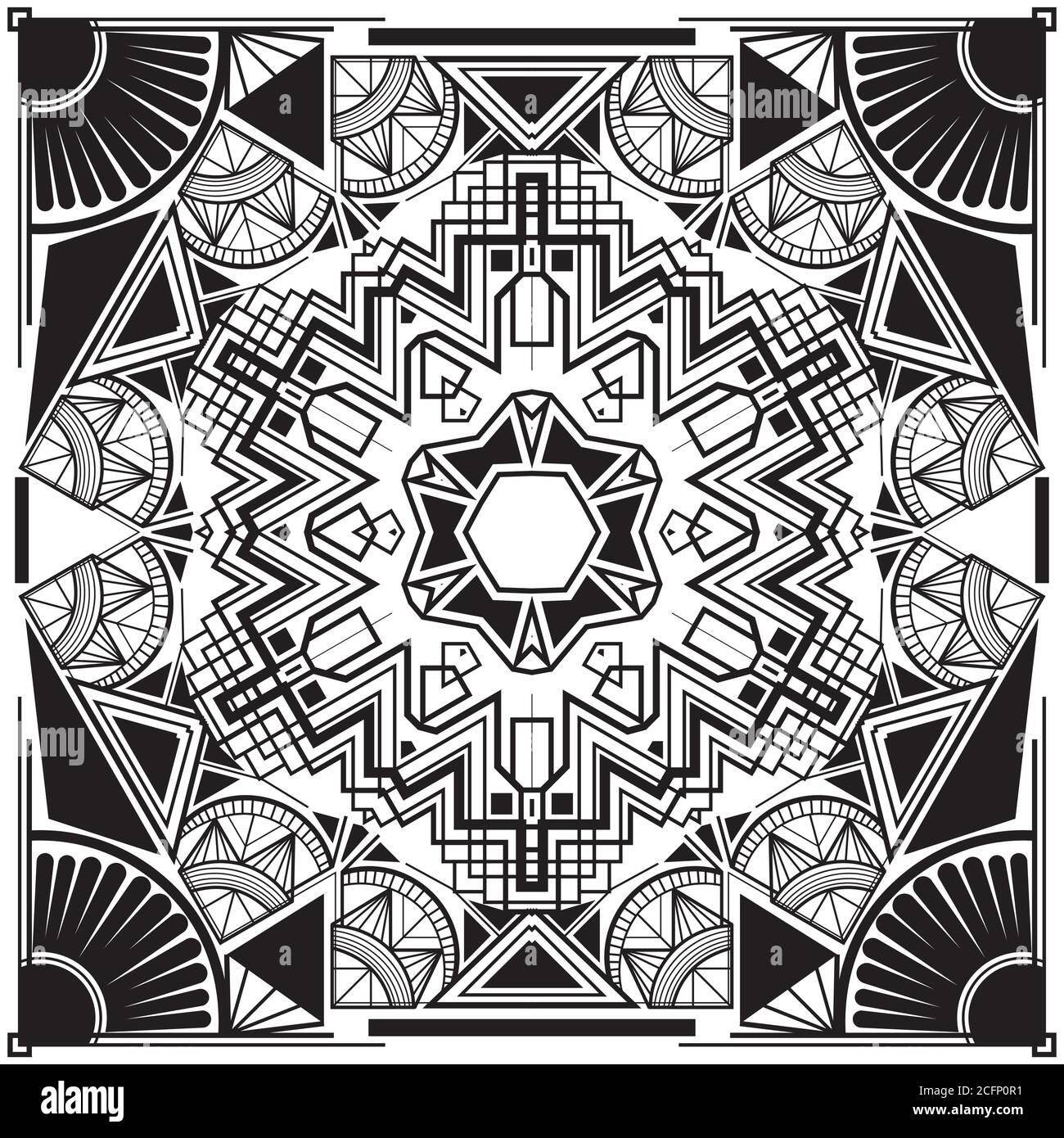 Decorative retro ornament in black and white, square art deco style ...