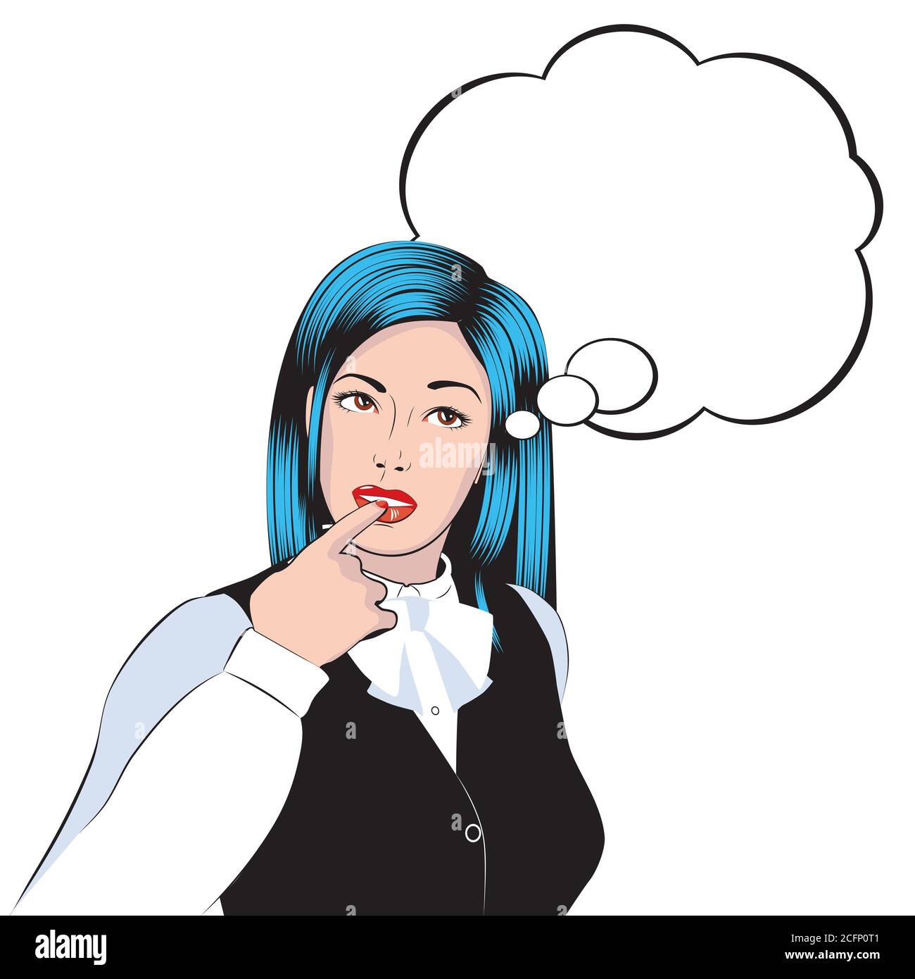 Young thoughtful woman, retro pop art style illustration Stock Vector ...