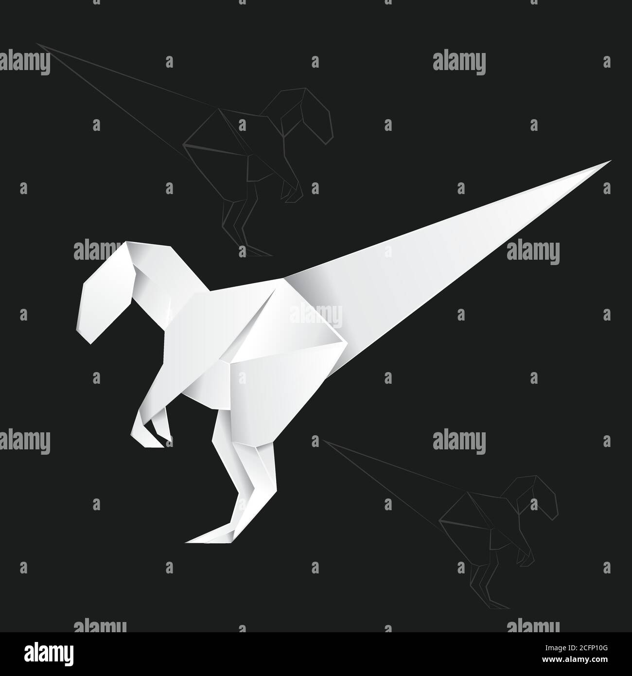 Abstract origami velociraptor, white paper folding dinosaur design ...