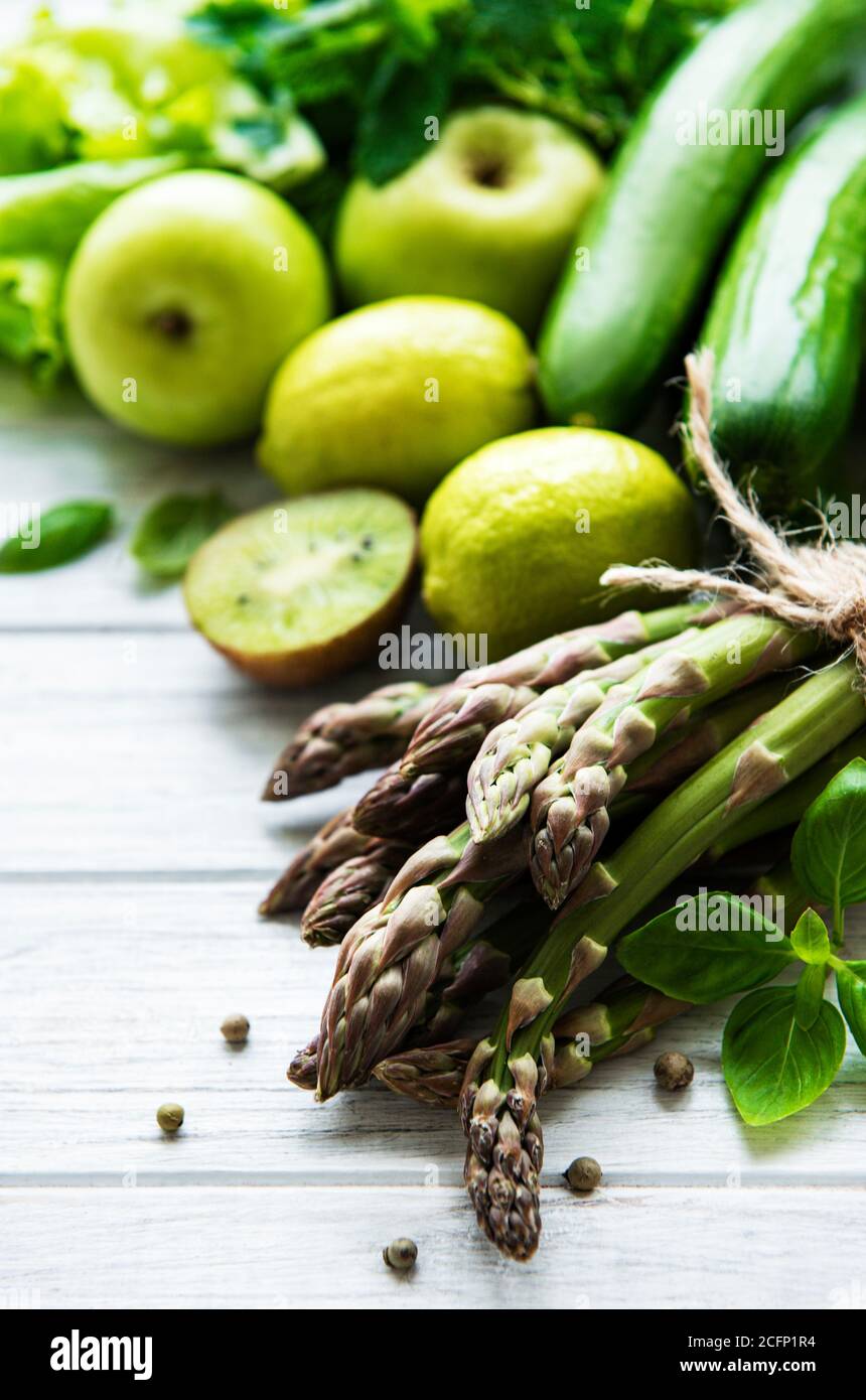 Healthy vegetarian food concept background, fresh green food selection ...