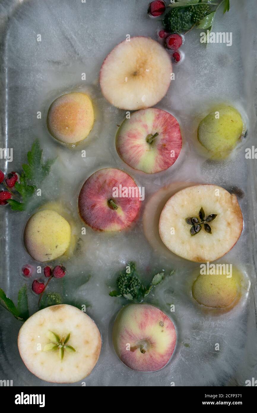 Background fresh season apple in ice cube with air bubbles Stock Photo ...