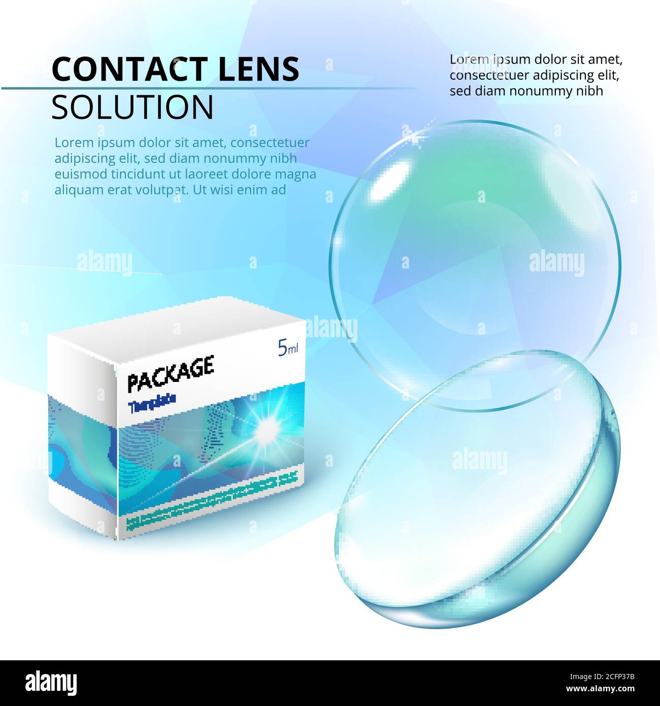 Ads template with realistic contact lens, water splash and medicine ...