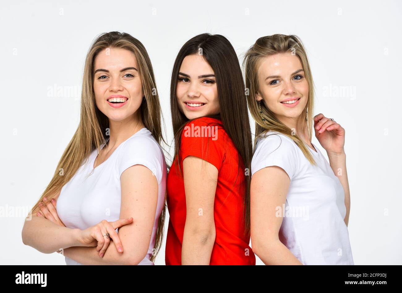 Group women friends on white background, diversity of beauty concept ...