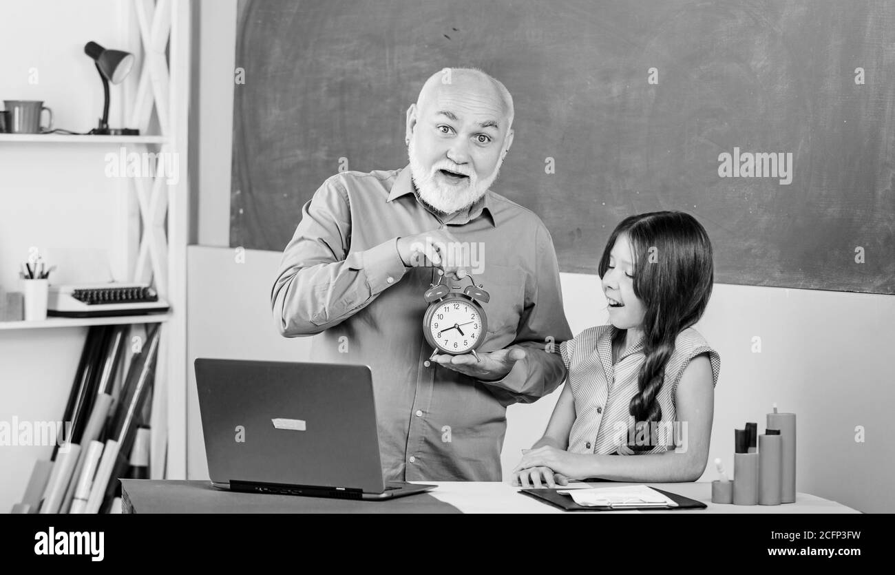 Beginning of lesson. Study online lesson. Little girl man tutor study ...