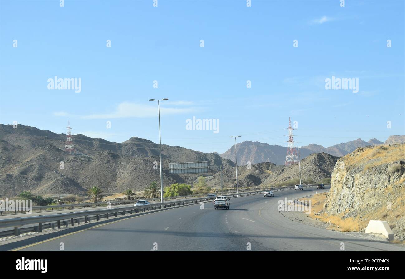 Landscape of Oman highway road travel. Muscat, Oman : 10-09-2020 Stock ...