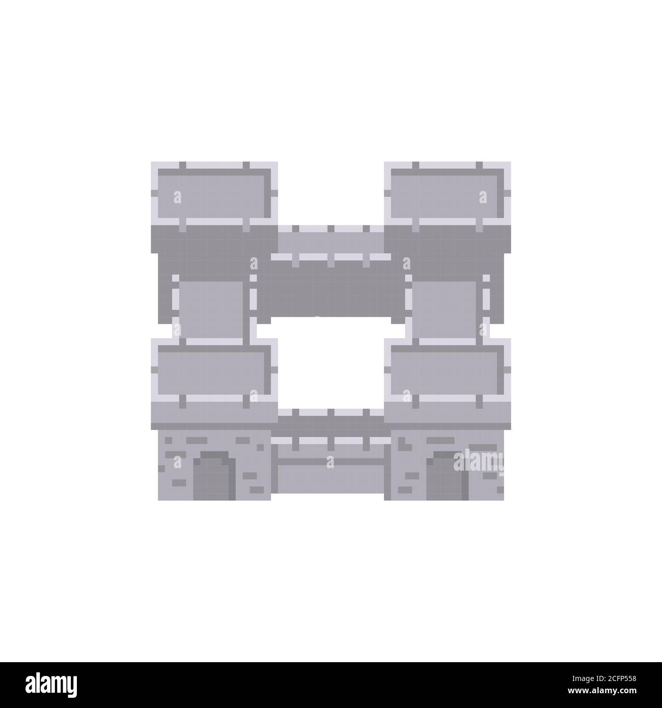Pixel art grey stone towers and walls citadel - vector retro 8 bit game ...