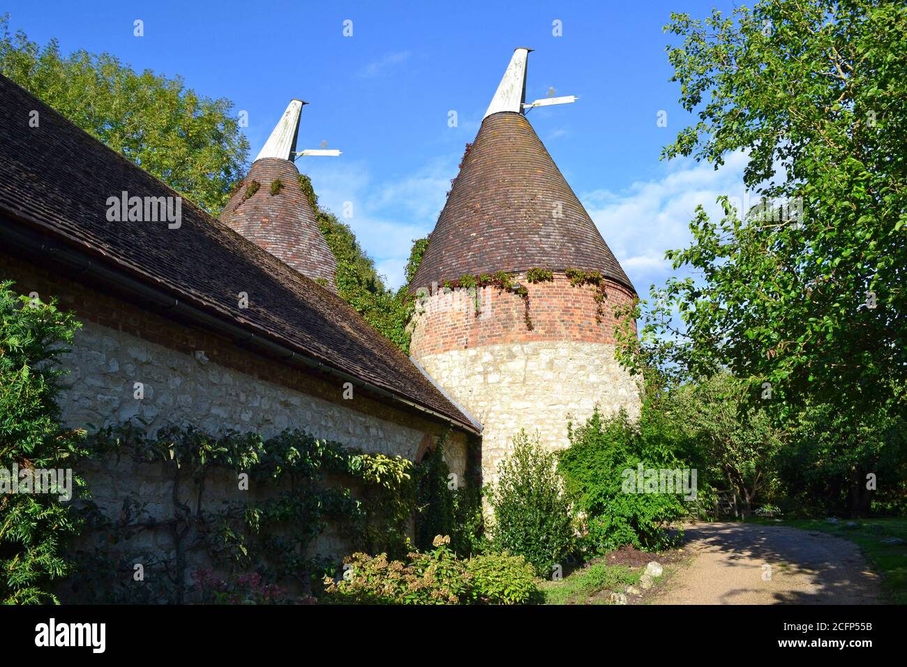 Very old oast houses in Kent, England, south of Sevenoaks, at ...