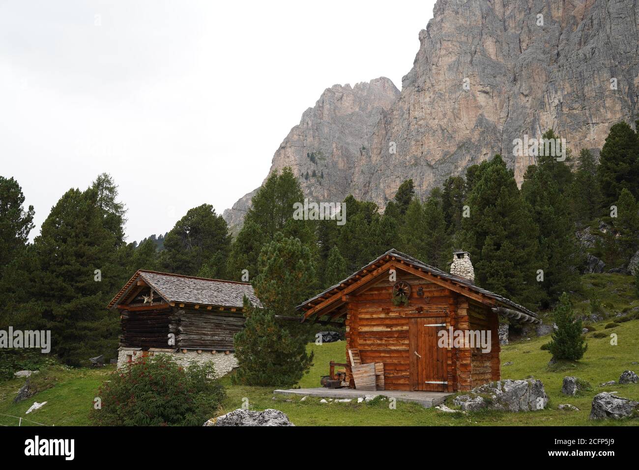 Two mountain huts in dolomites italy Stock Photo - Alamy