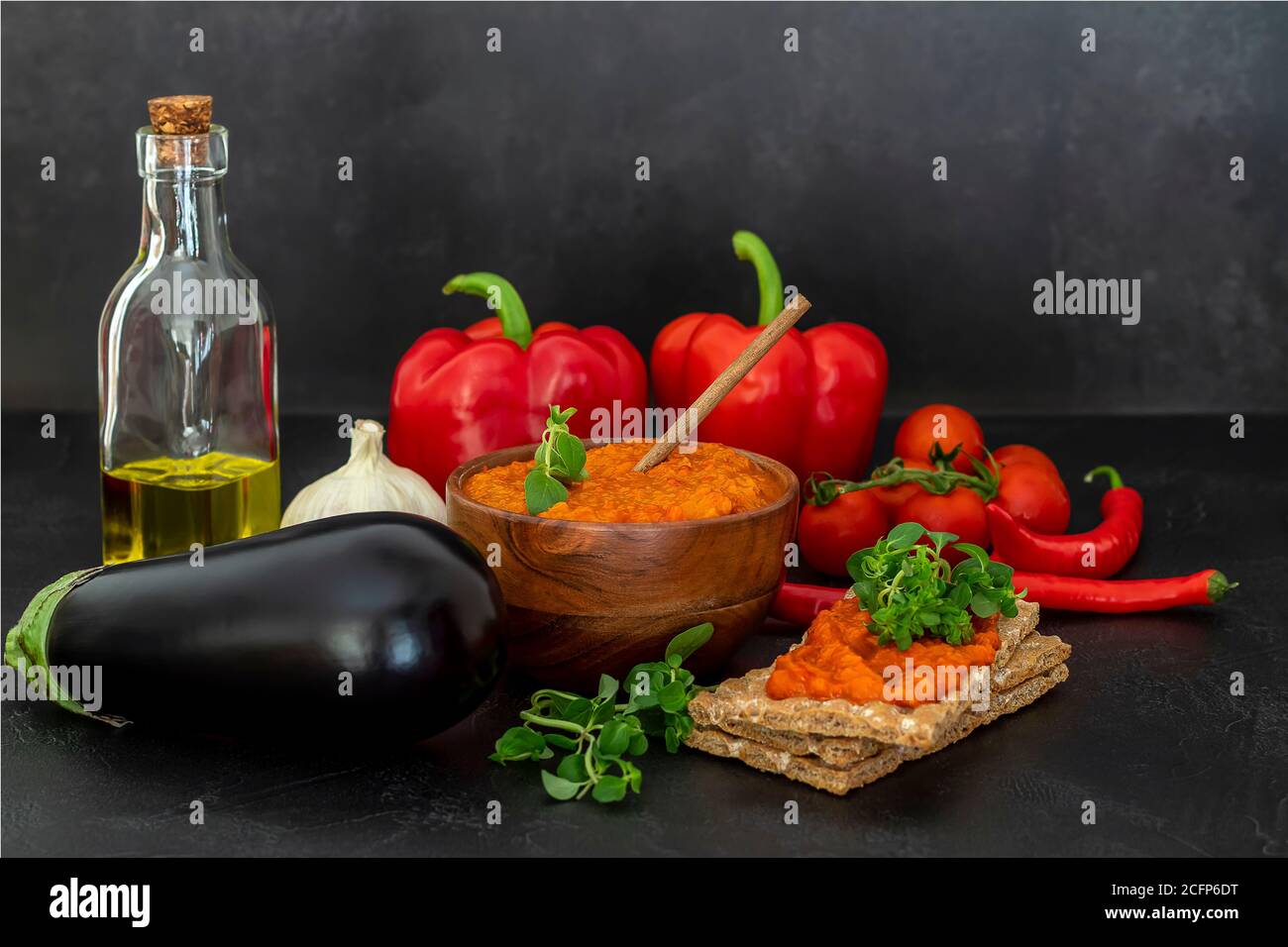Traditional autumn Balkan vegan spread Ajvar, malidzano or pinjur ...