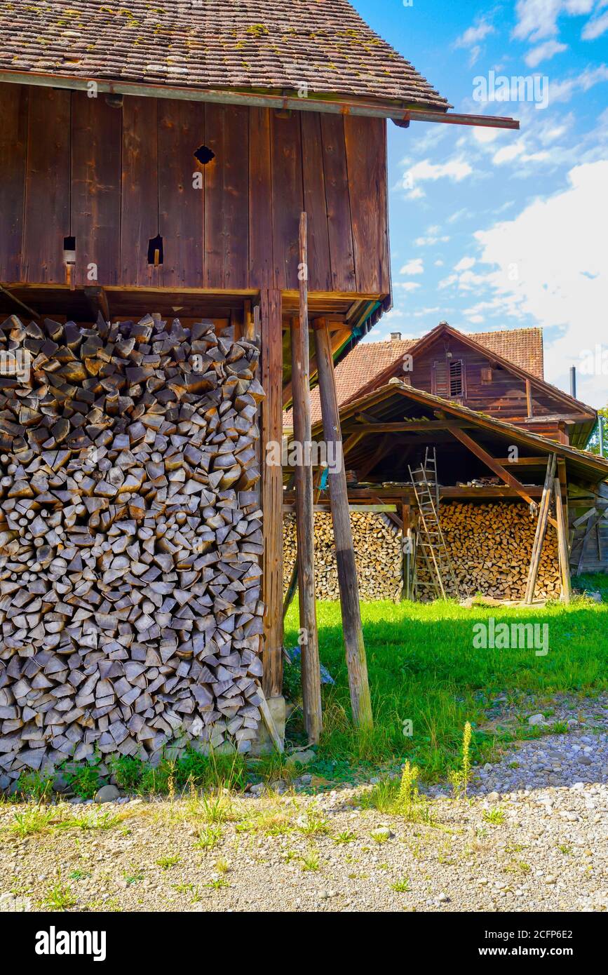 Traditional wooden barn or hut in Hochdorf village, Lucerne canton ...