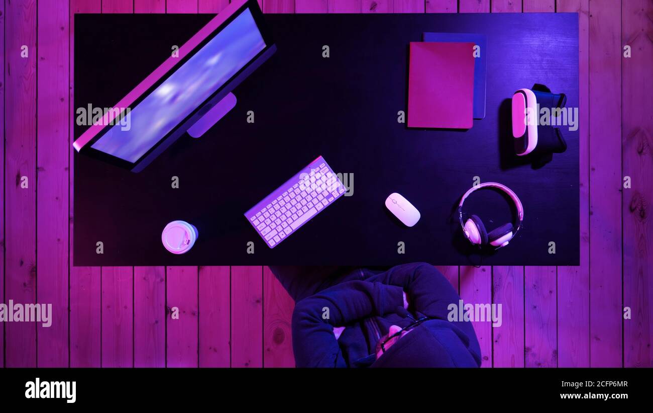 Gamer or streamer watching stream. Disappointed in the end Stock Photo ...