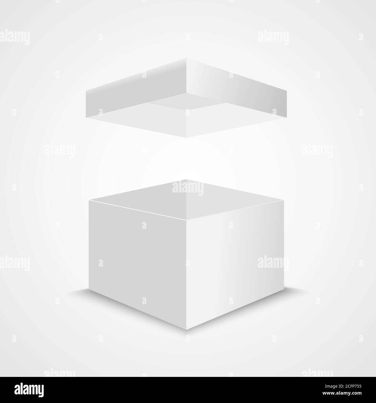 White open box mock up. Realistic vector cardboard cube with flying lid ...