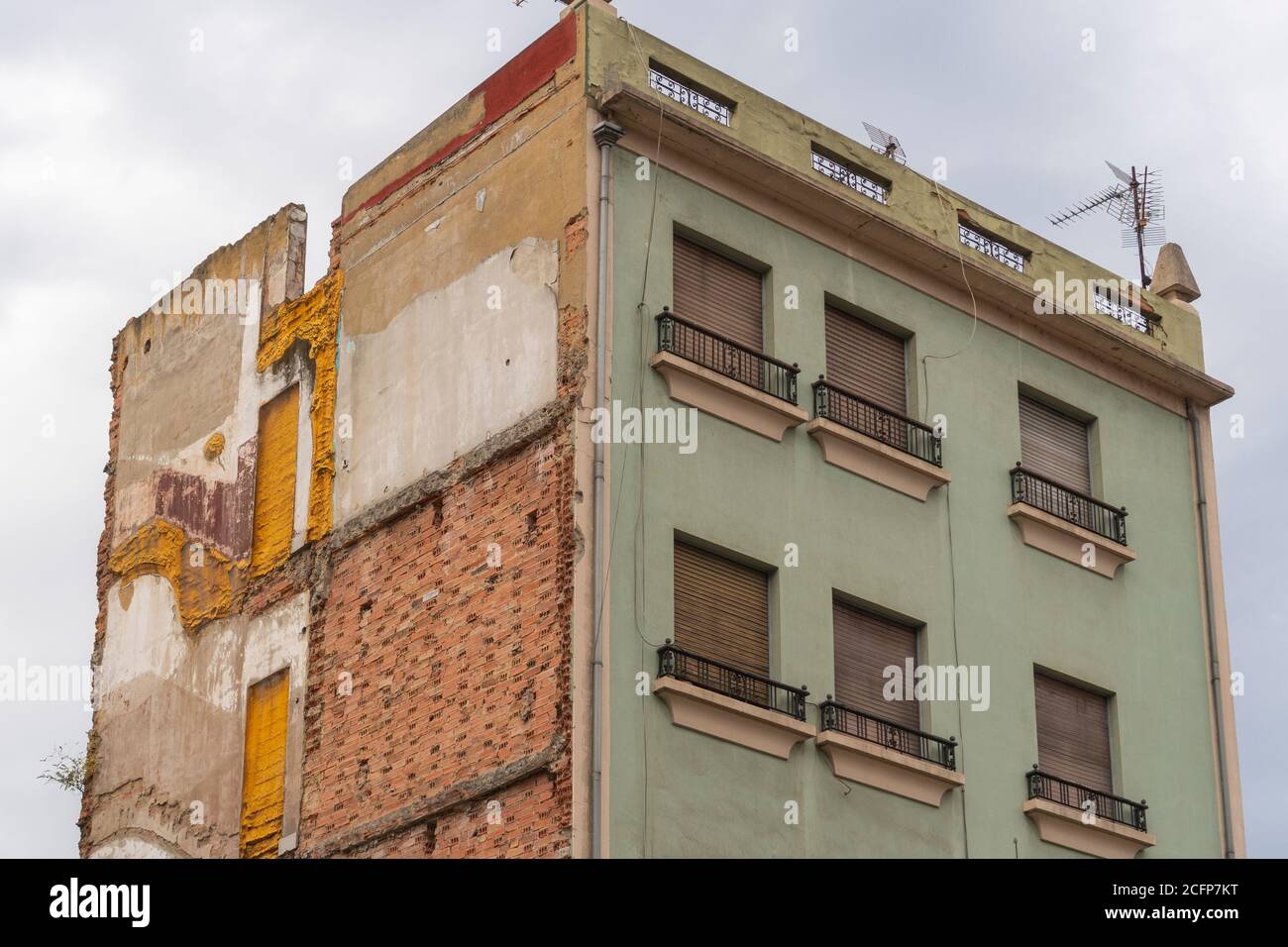 Close up of destroyed building, image of natural disaster or demolition ...