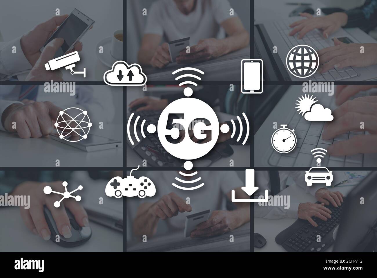 5g concept illustrated by pictures on background Stock Photo - Alamy