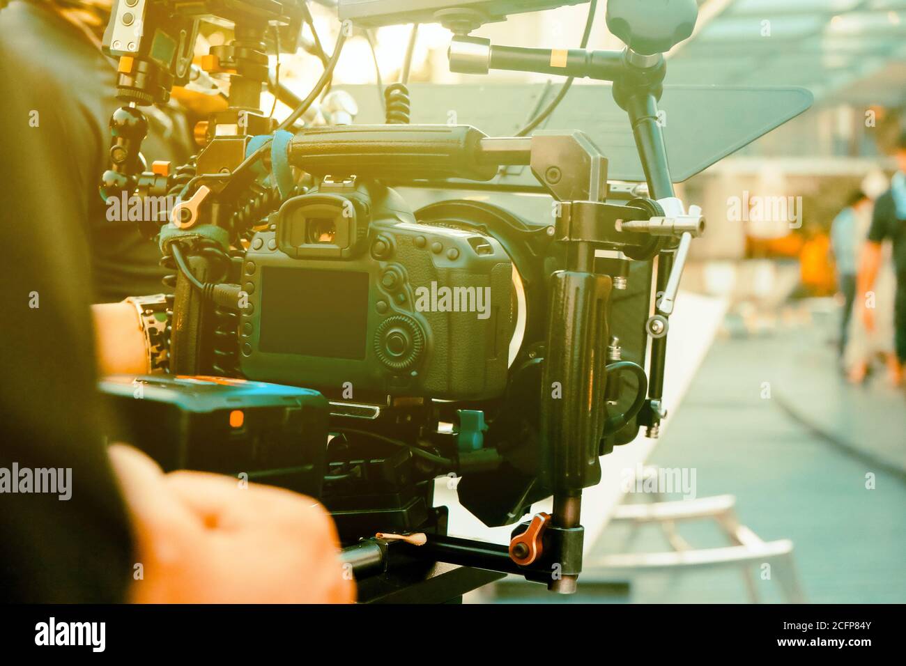 Film production crew, Behind the scenes background Stock Photo - Alamy