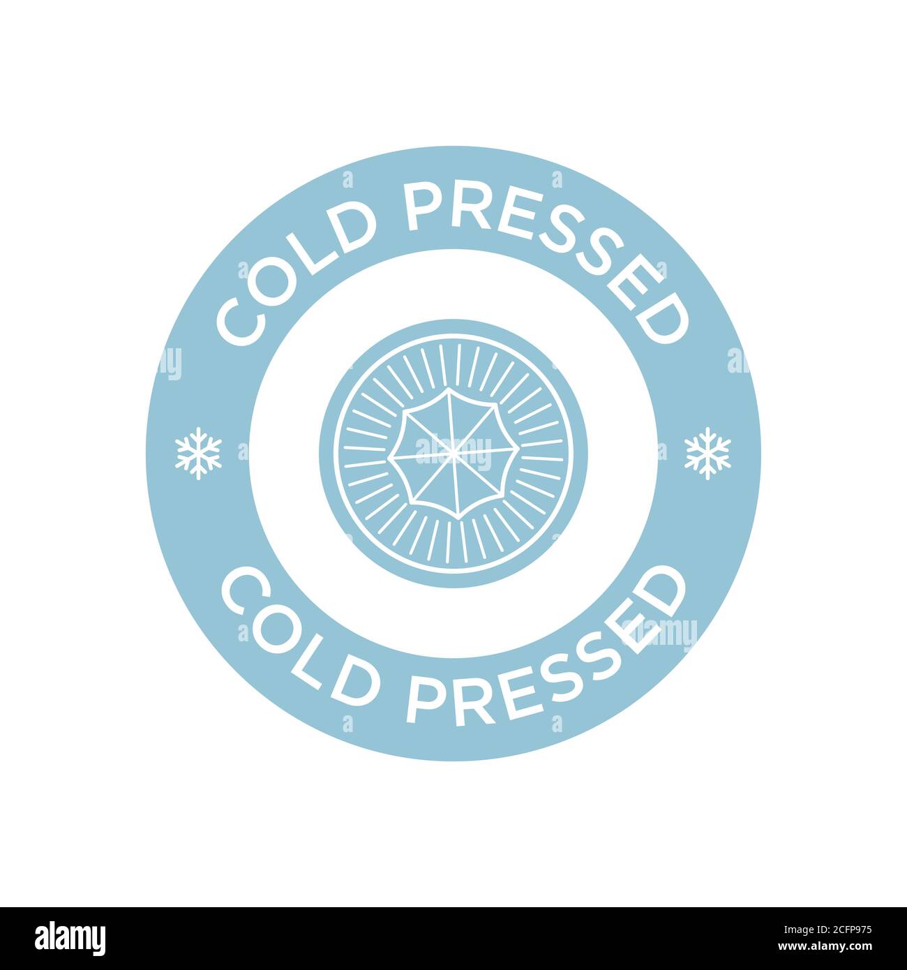 Cold pressed icon for labels of juices, oils and other products. Round ...