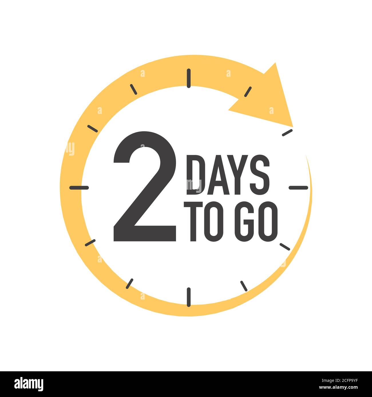 Two days to go icon. Round symbol with yellow arrow Stock Vector Image ...