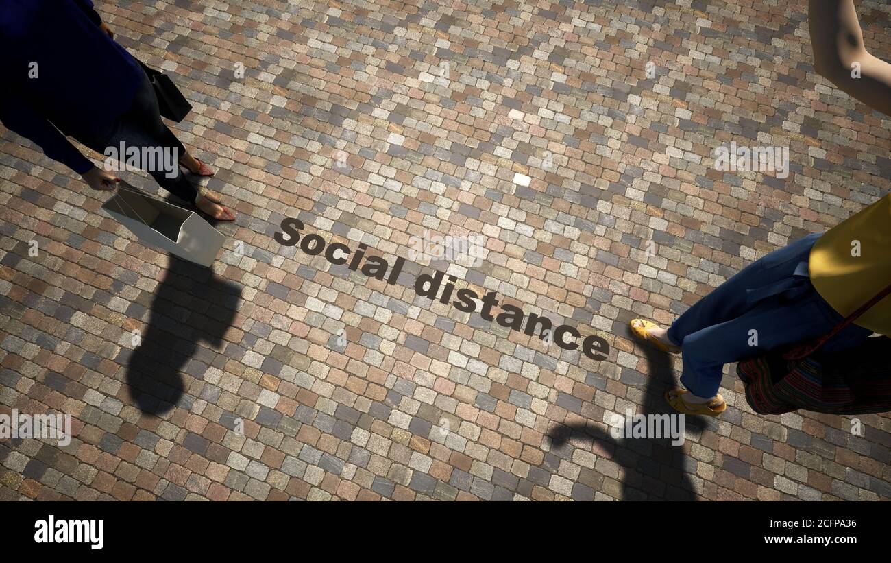 Concept or conceptual 3d illustration of shopping under social distance ...