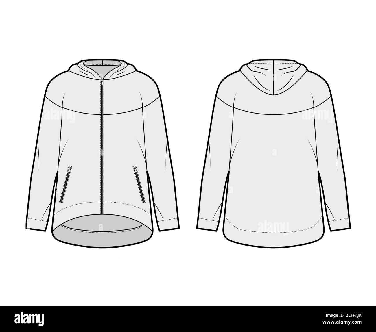 Zip-up oversized cotton-fleece hoodie technical fashion illustration ...