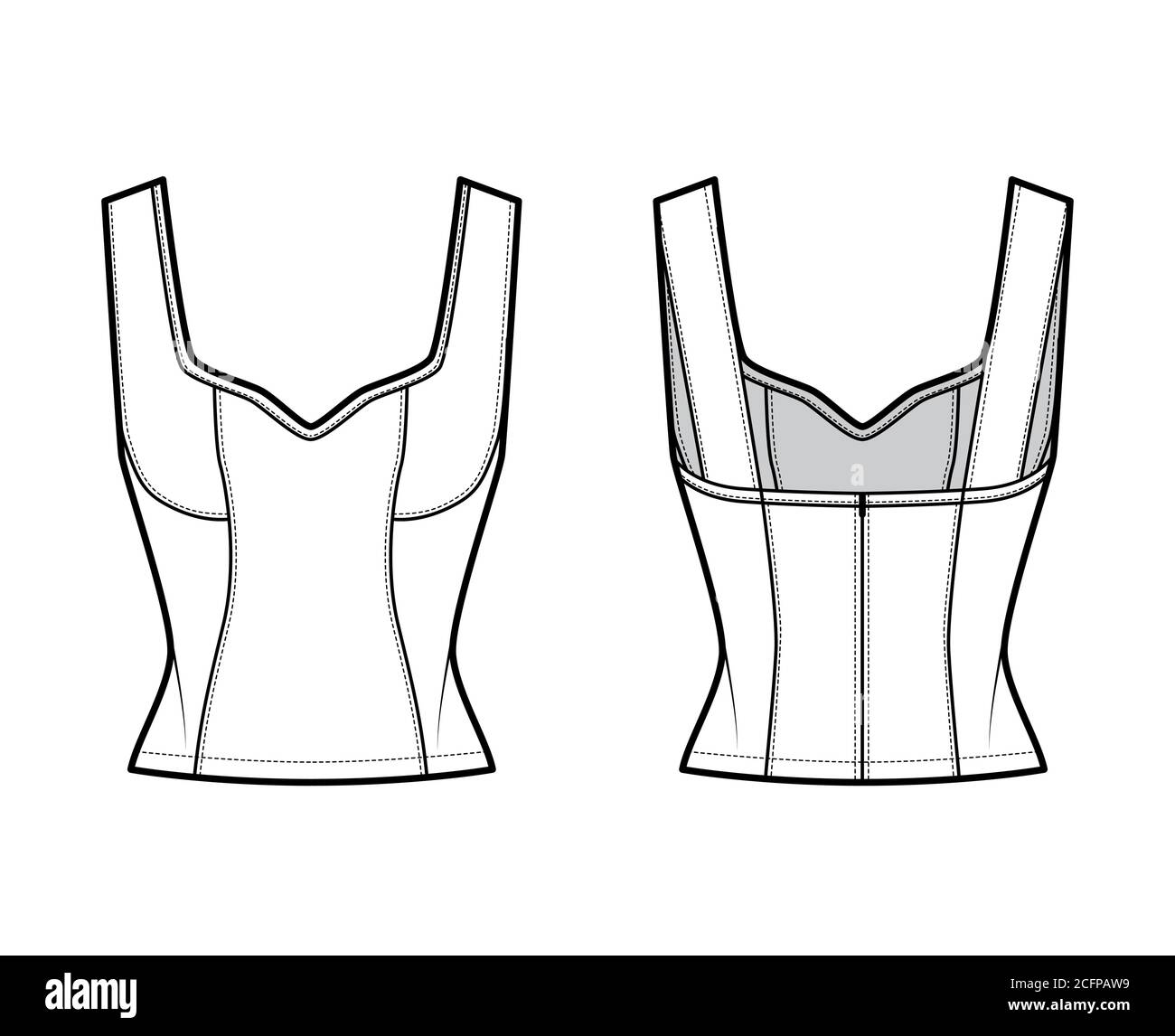 Paneled corset-style top technical fashion illustration with Jewel ...