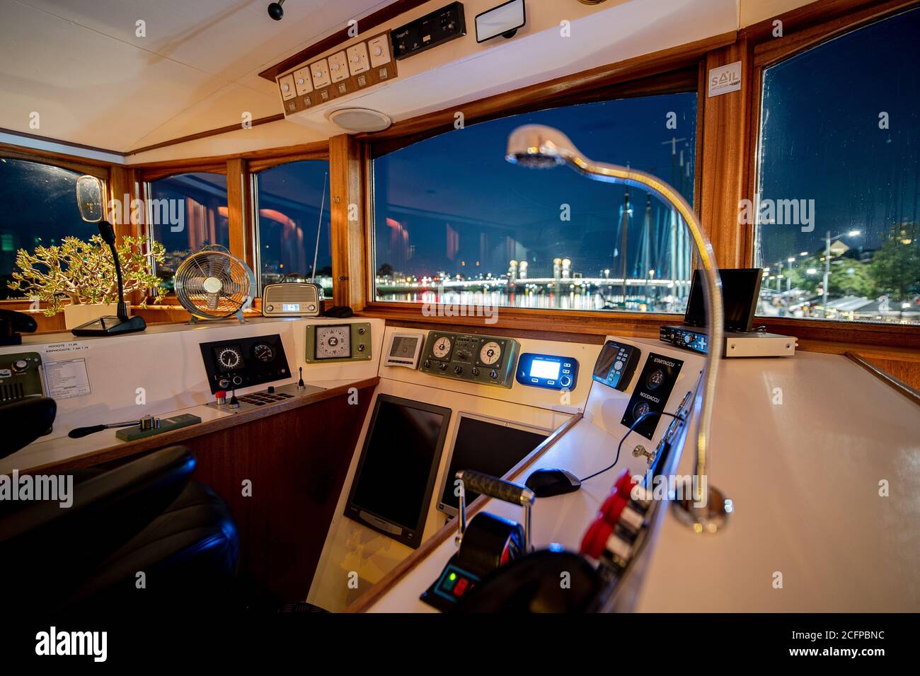 View from the captain's wheelhouse in a dutch harbor Stock Photo - Alamy
