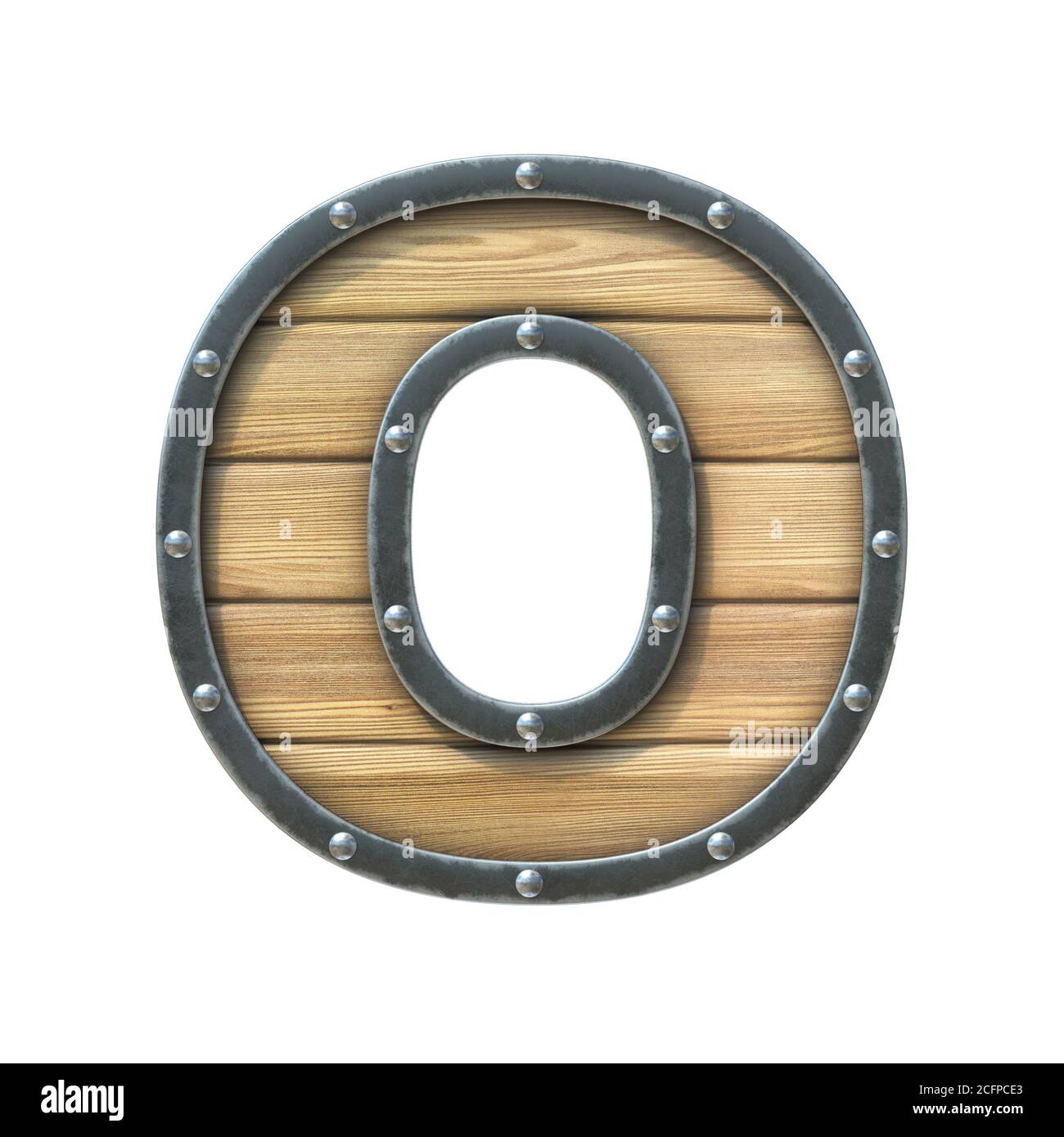 Font made of wooden board with metal frame and rivets, 3d rendering ...