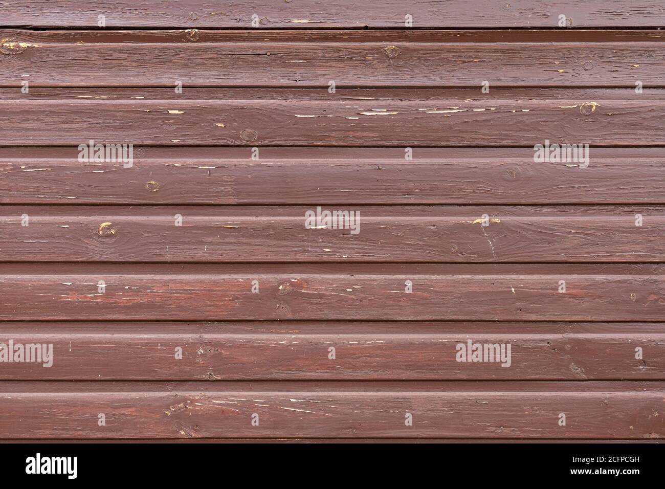 wooden board of horizontal planks weathered and painted in brown Stock ...