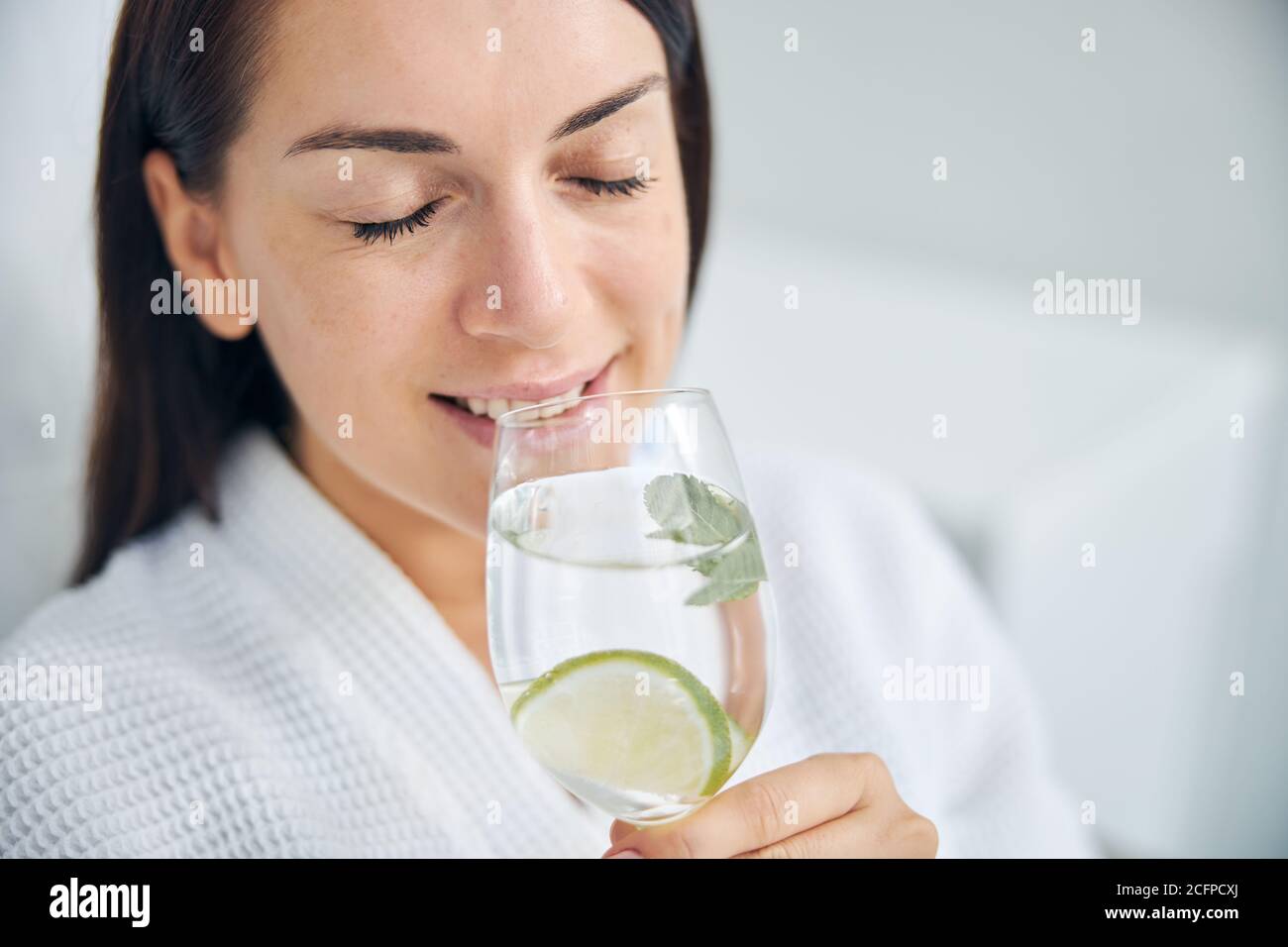 Portrait happy middle aged dark haired woman hi-res stock photography ...