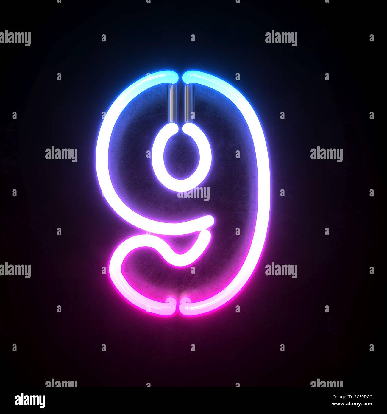 Neon 3d font, blue and pink neon light 3d rendering, number 9 Stock ...