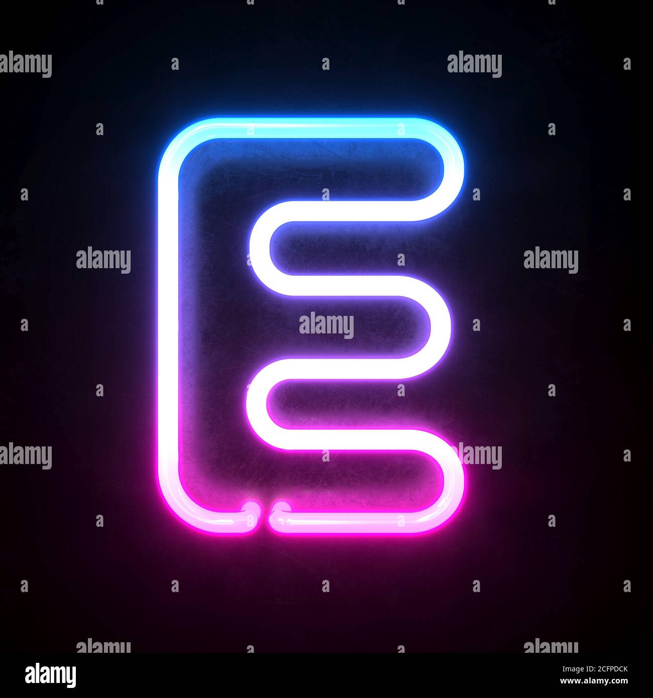 Neon 3d font, blue and pink neon light 3d rendering, letter E Stock ...