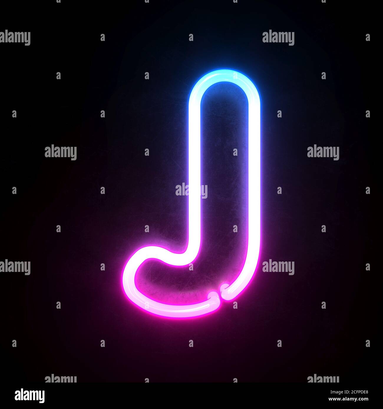 Neon 3d font, blue and pink neon light 3d rendering, letter J Stock ...