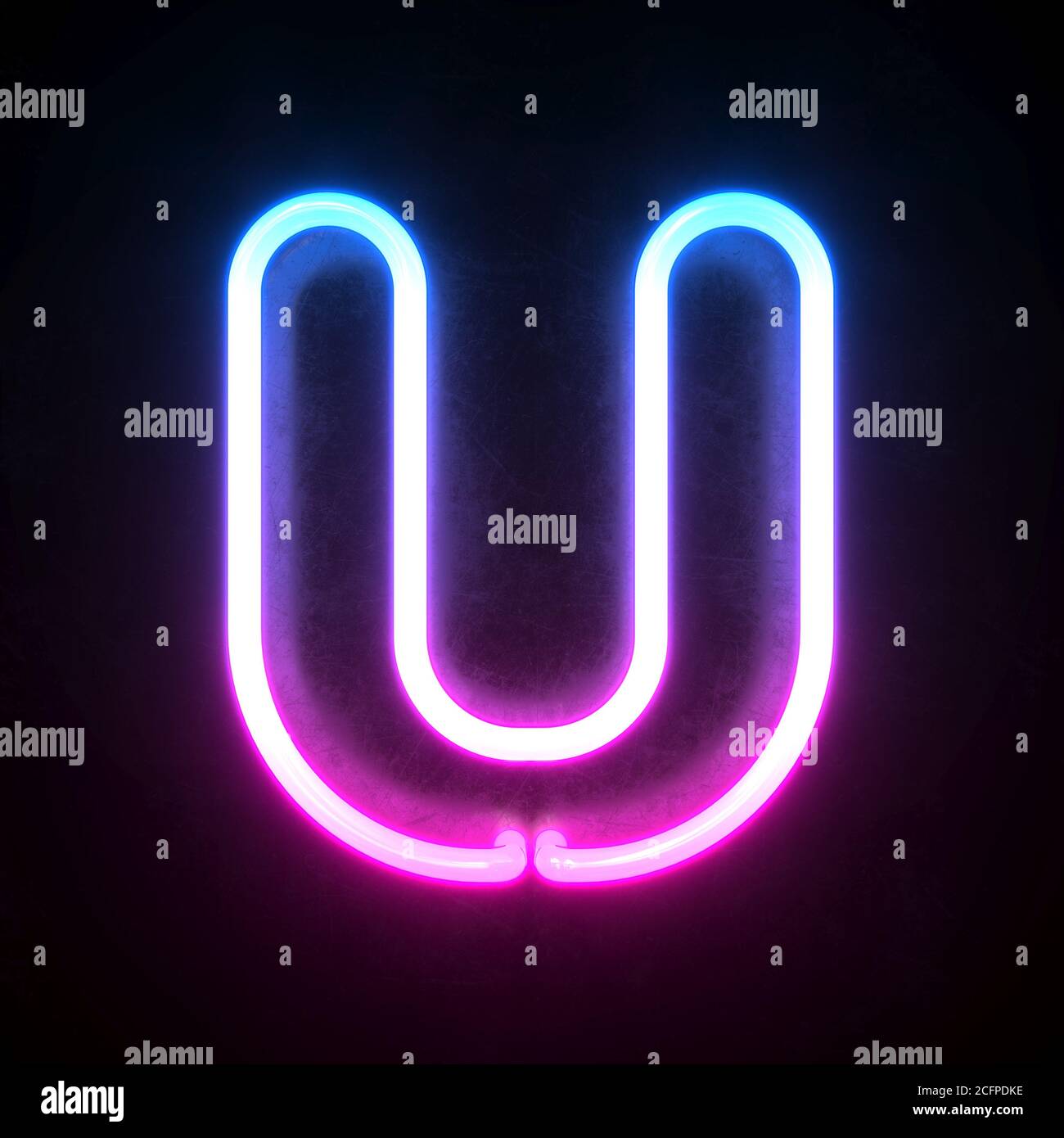 Neon 3d font, blue and pink neon light 3d rendering, letter U Stock ...