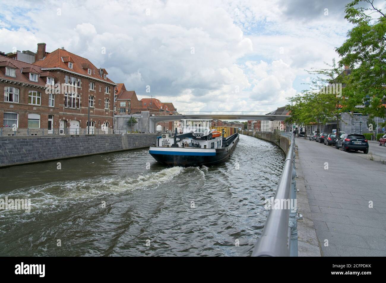 Tournai Belgium - 3 August 2020 - Large ship in river Scheldt in ...