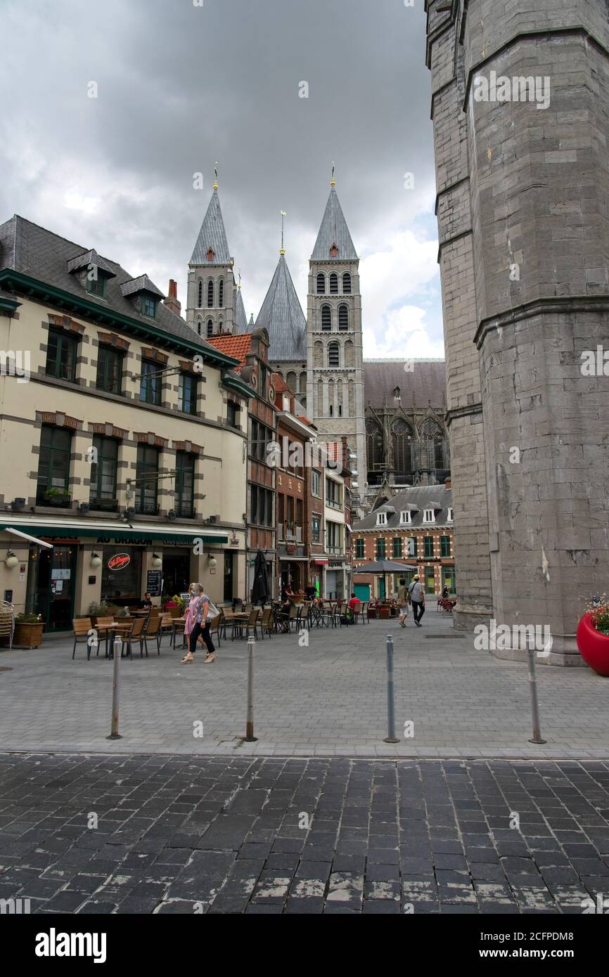 Tournay Belgium - 3 August 2020 - Downtown Tournai (Doornik) in Belgium ...