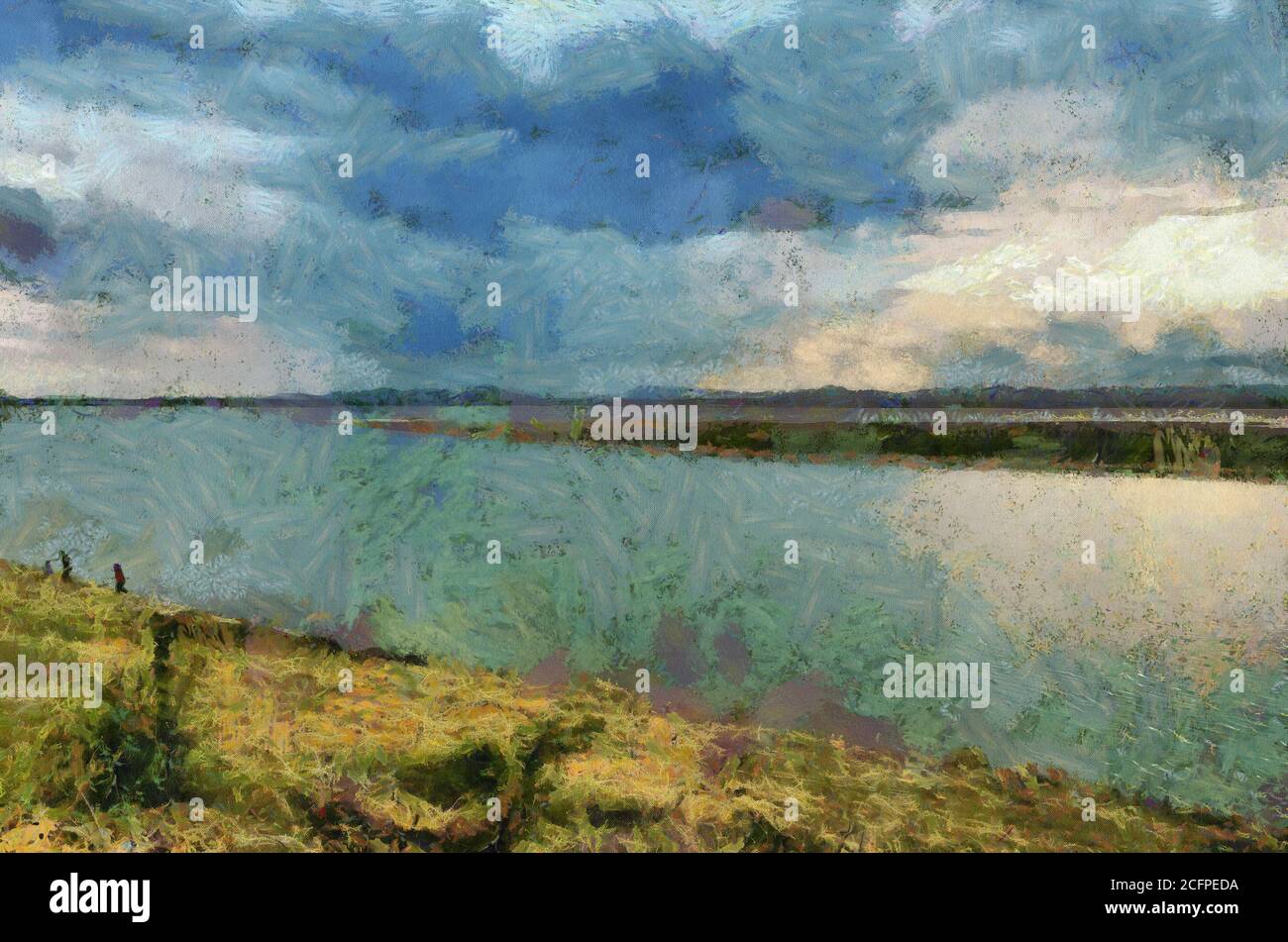 Landscape of the river Illustrations creates an impressionist style of ...