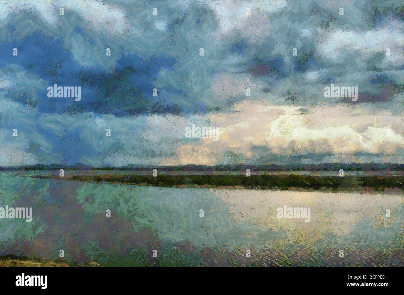 Landscape of the river Illustrations creates an impressionist style of ...