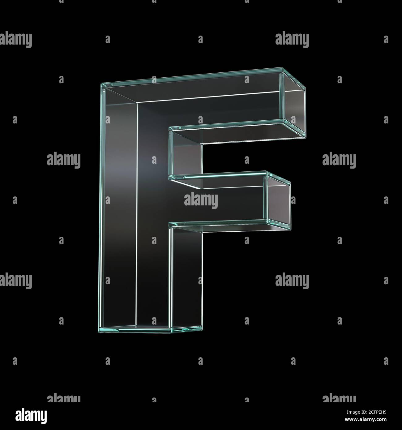 Glass font 3d rendering, letter F Stock Photo - Alamy