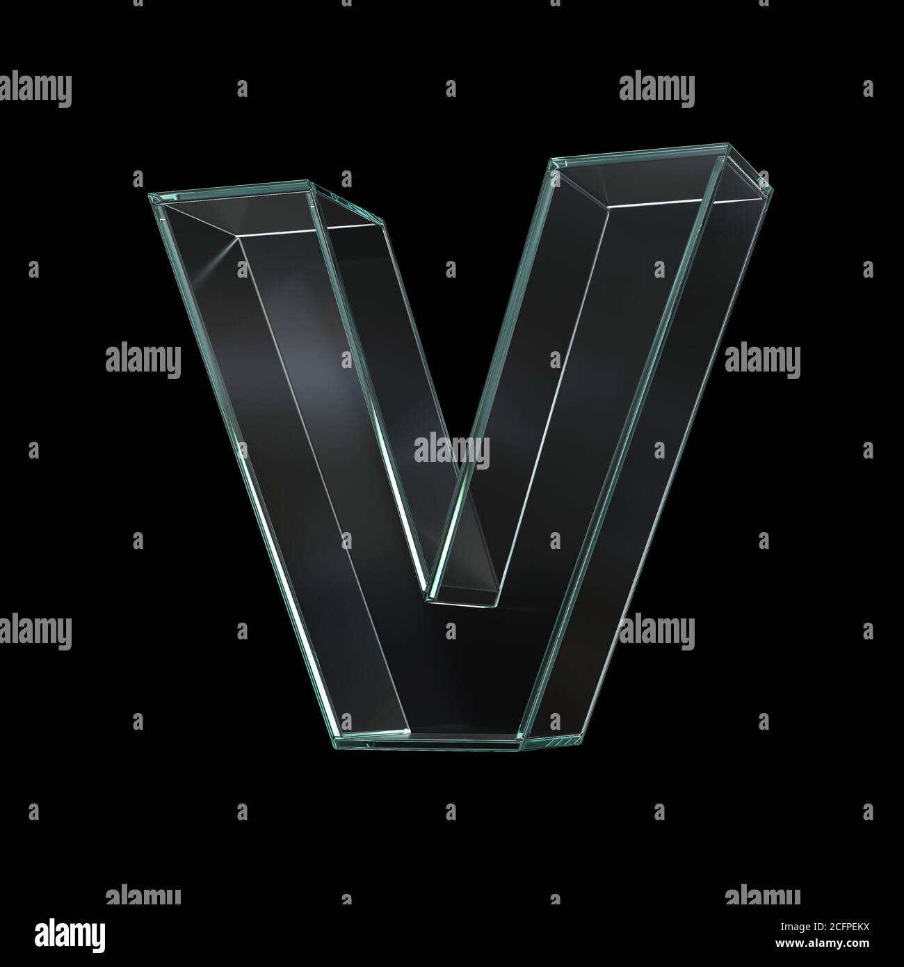 Glass font 3d rendering, letter V Stock Photo - Alamy