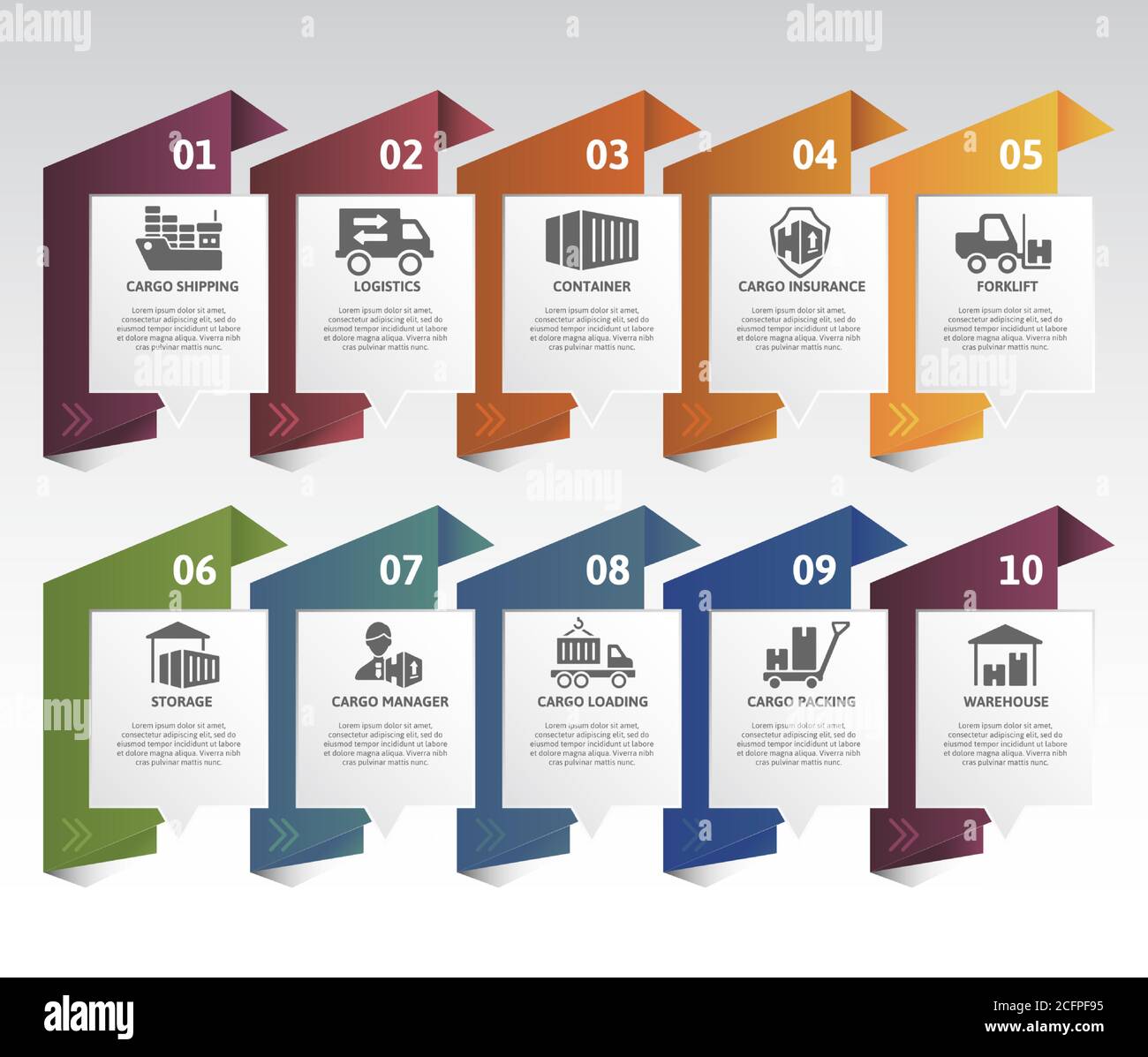 Infographic Cargo template. Icons in different colors. Include Cargo ...