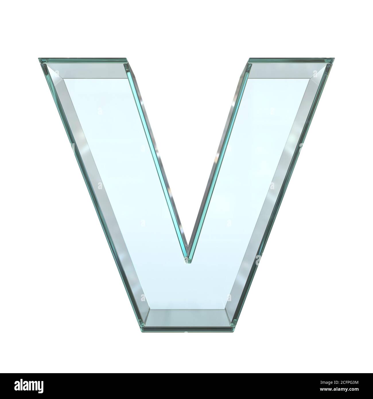 Glass font 3d rendering, letter V Stock Photo - Alamy