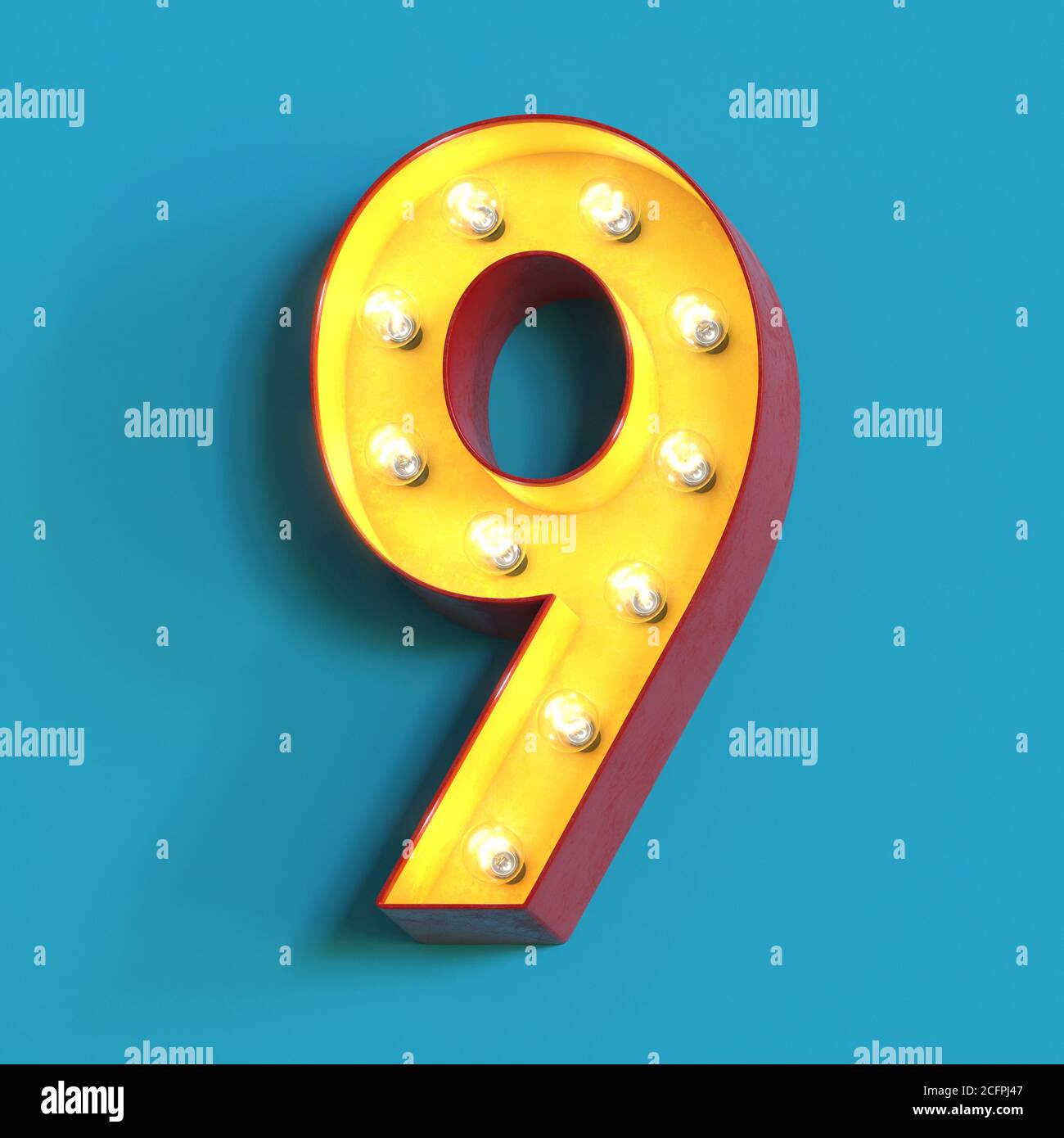 Light bulb glowing font, 3d alphabet character, 3d rendering, number 9 ...