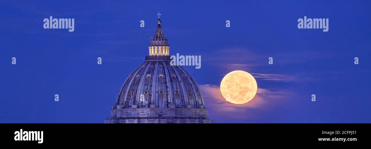 St Peter's Basilica Dome with Full Moon in the Background. Real View of ...