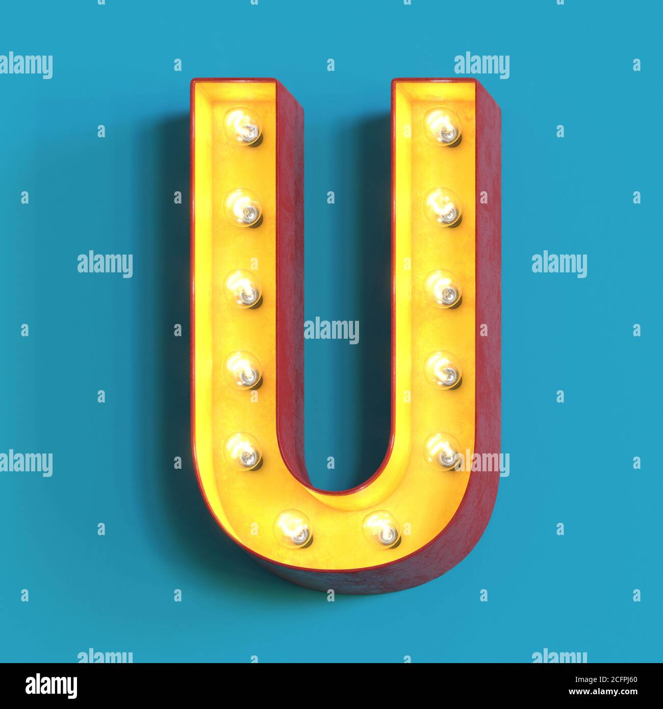 Light bulb glowing font, 3d alphabet character, 3d rendering, letter U ...