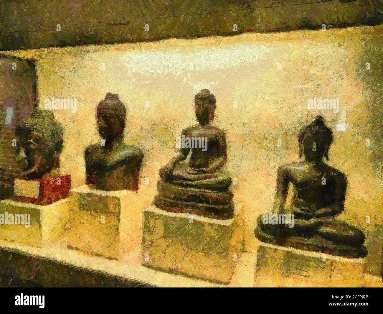 Antique objects, pottery, Buddha statues Illustrations creates an ...