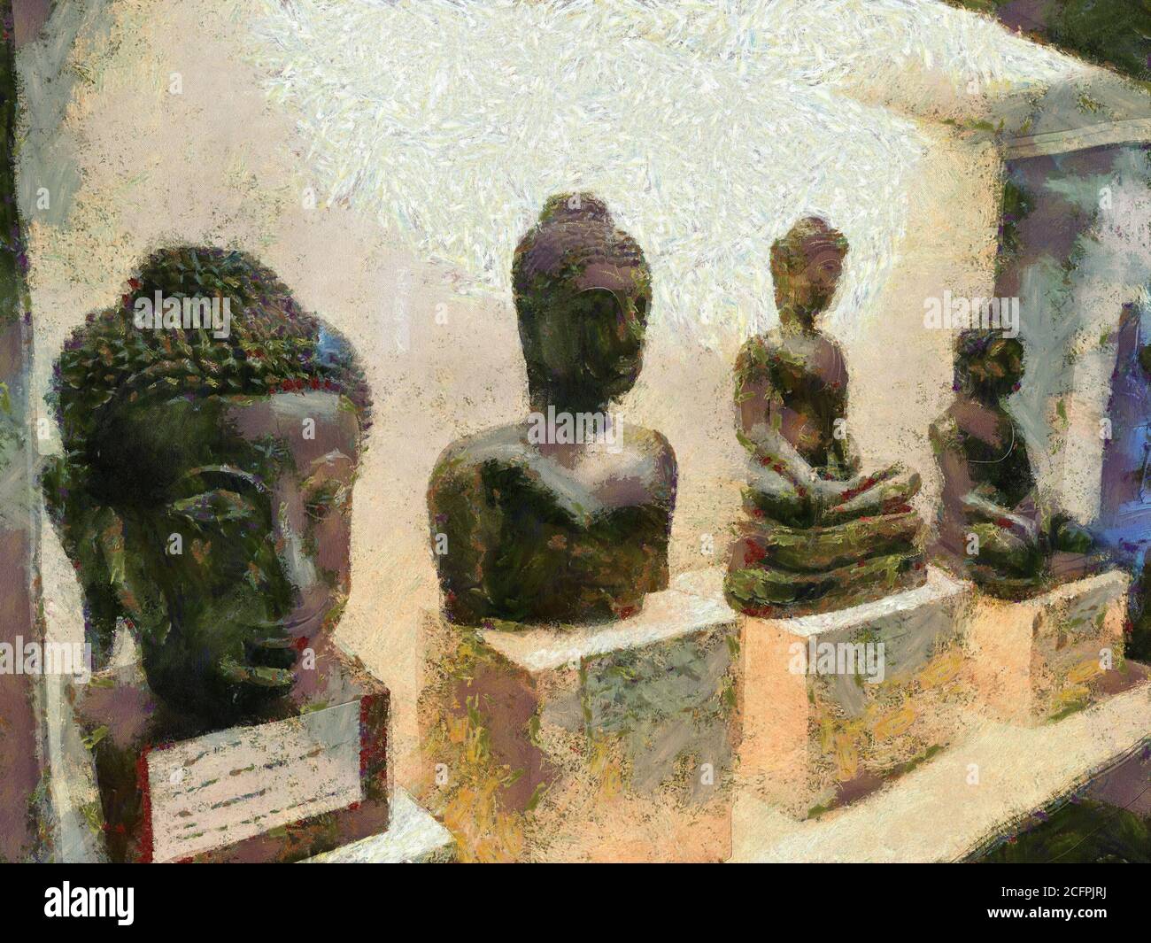 Antique objects, pottery, Buddha statues Illustrations creates an ...
