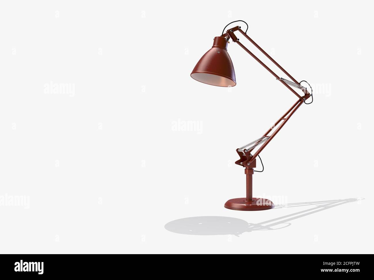 A vintage red desk lamp on an isolated white studio background - 3D ...