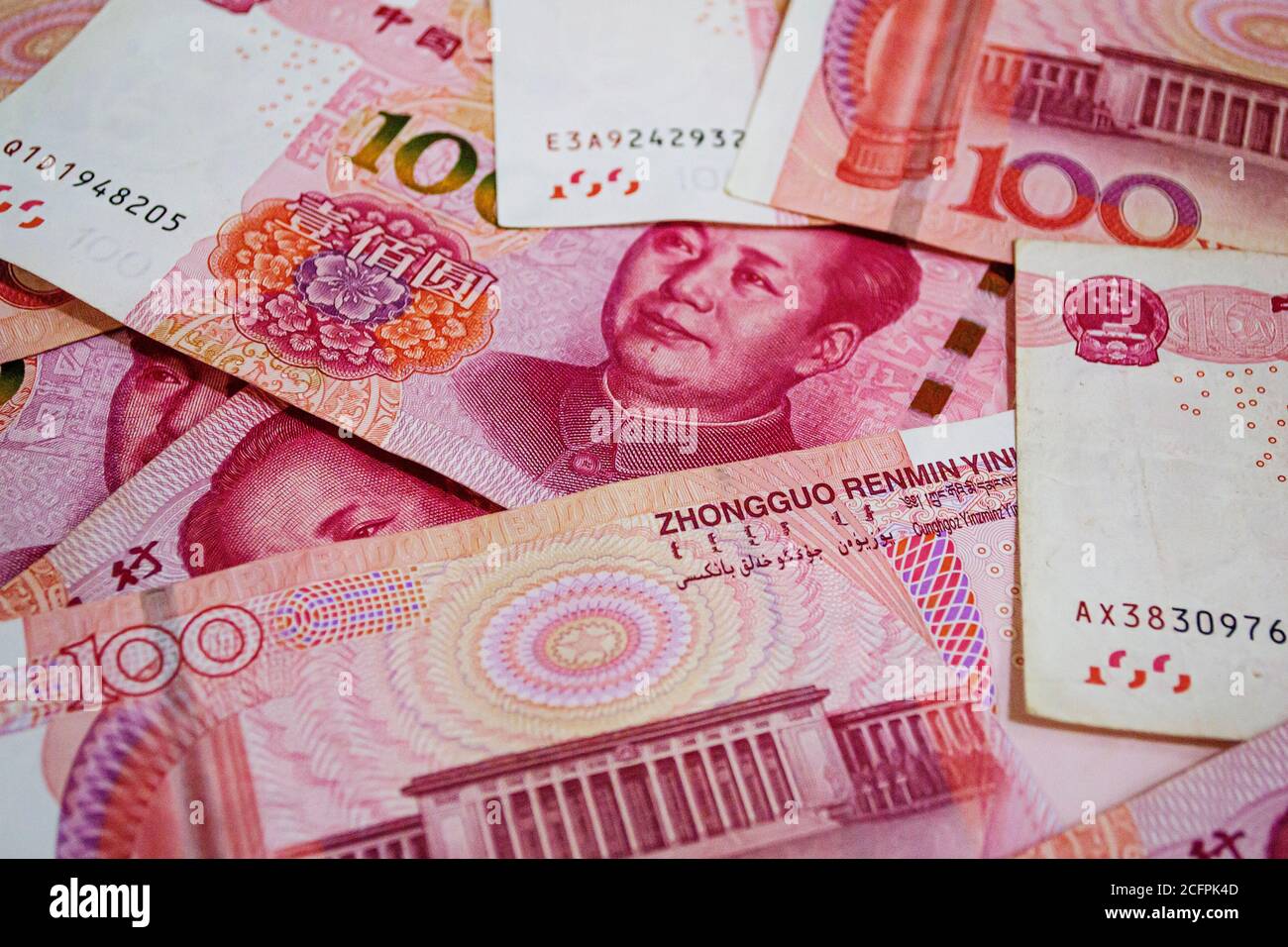 100 Chinese Renminbi banknotes background. China, Beijing Stock Photo ...